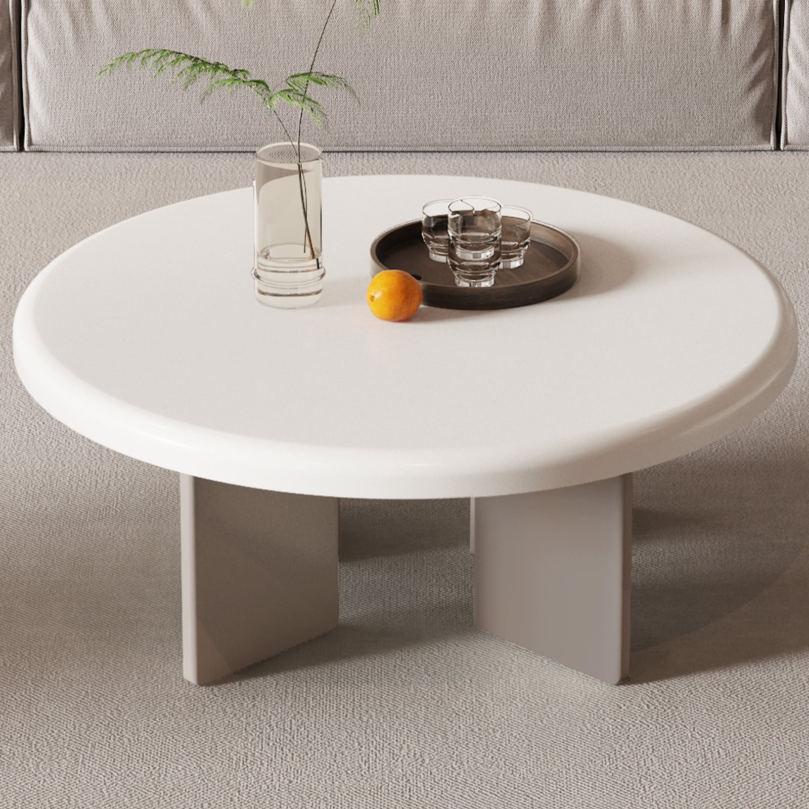 QEZEOM Round Coffee Table 32", Creamy White Center Table, Modern Tea ...