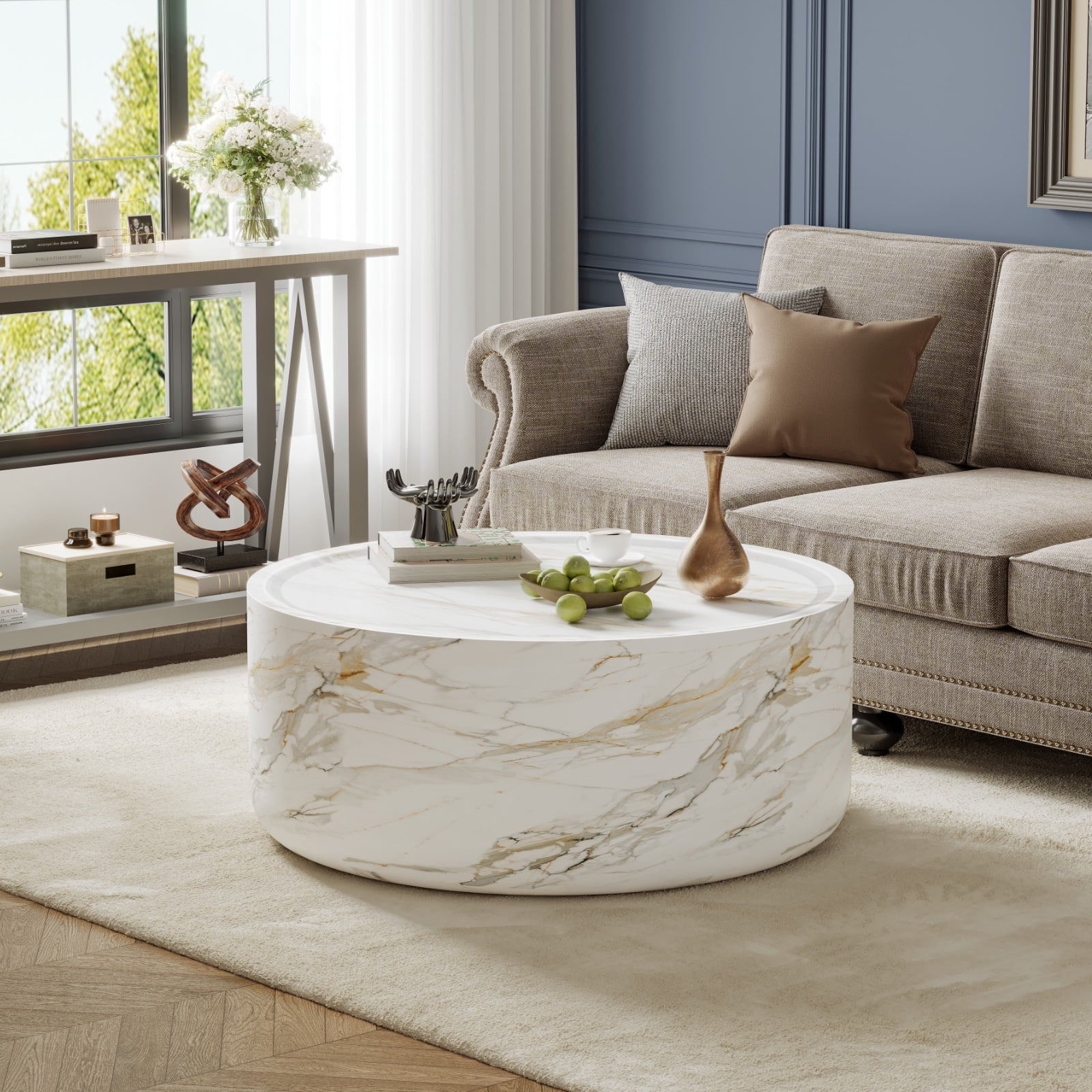 Round Coffee Table, 31.5" Circle Coffee Table for Living Room, Faux ...