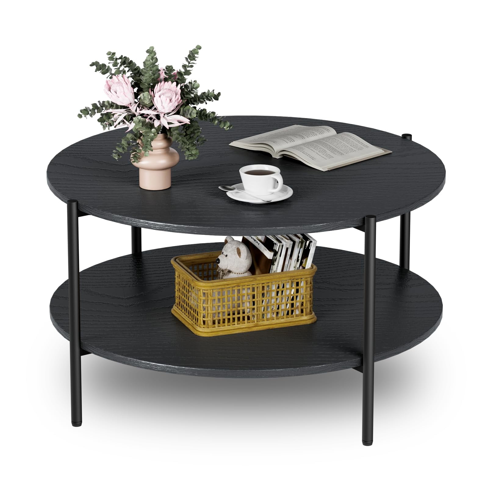 Round Coffee Table, 31" Modern Double-Layered Circular Tables, Small ...