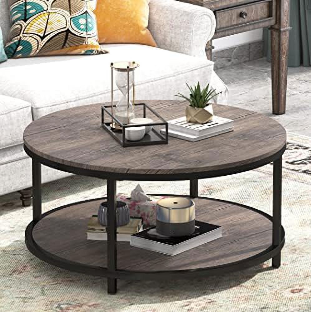 Round Coffee Table 35.8" Circle Coffee Tables for Living Room Rustic ...
