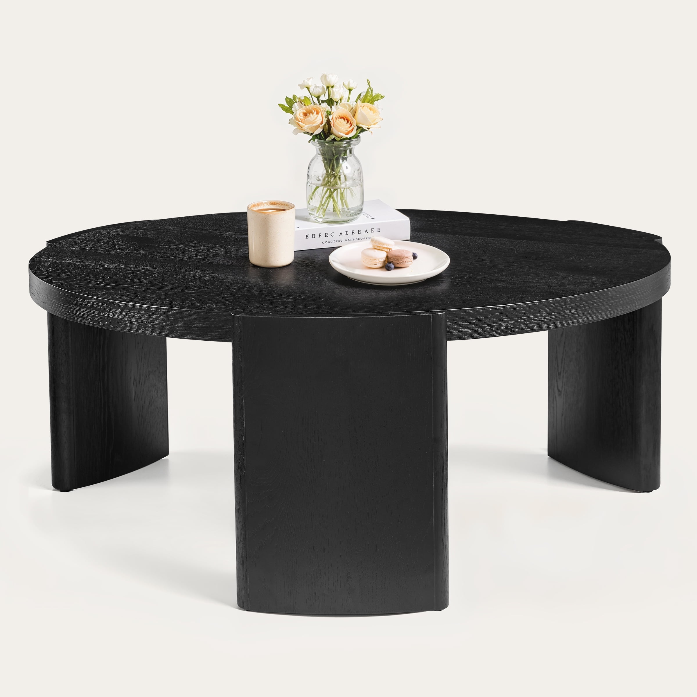Round Coffee Table, 40" Wood Grain Modern Table with MDF Top and Solid ...