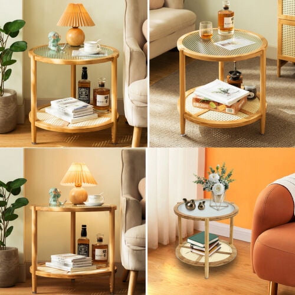 Round Coffee Table Art End Table W/ Storage Shelf Side Table For Living ...