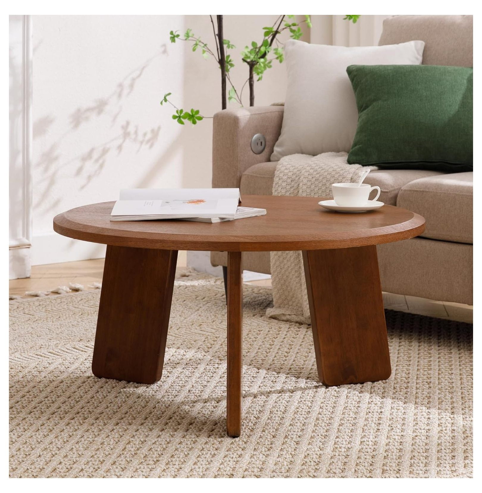 Round Coffee Table, Century Modern Wood Living Room Table, Cute Center ...
