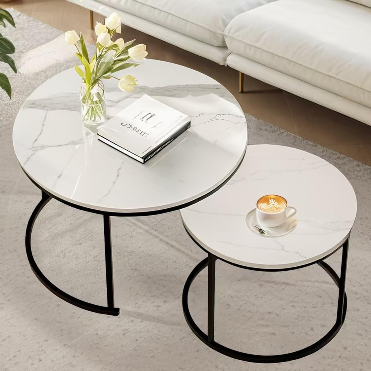 Round Coffee Table, Circle Nesting Coffee Tables for Living Room, Small ...