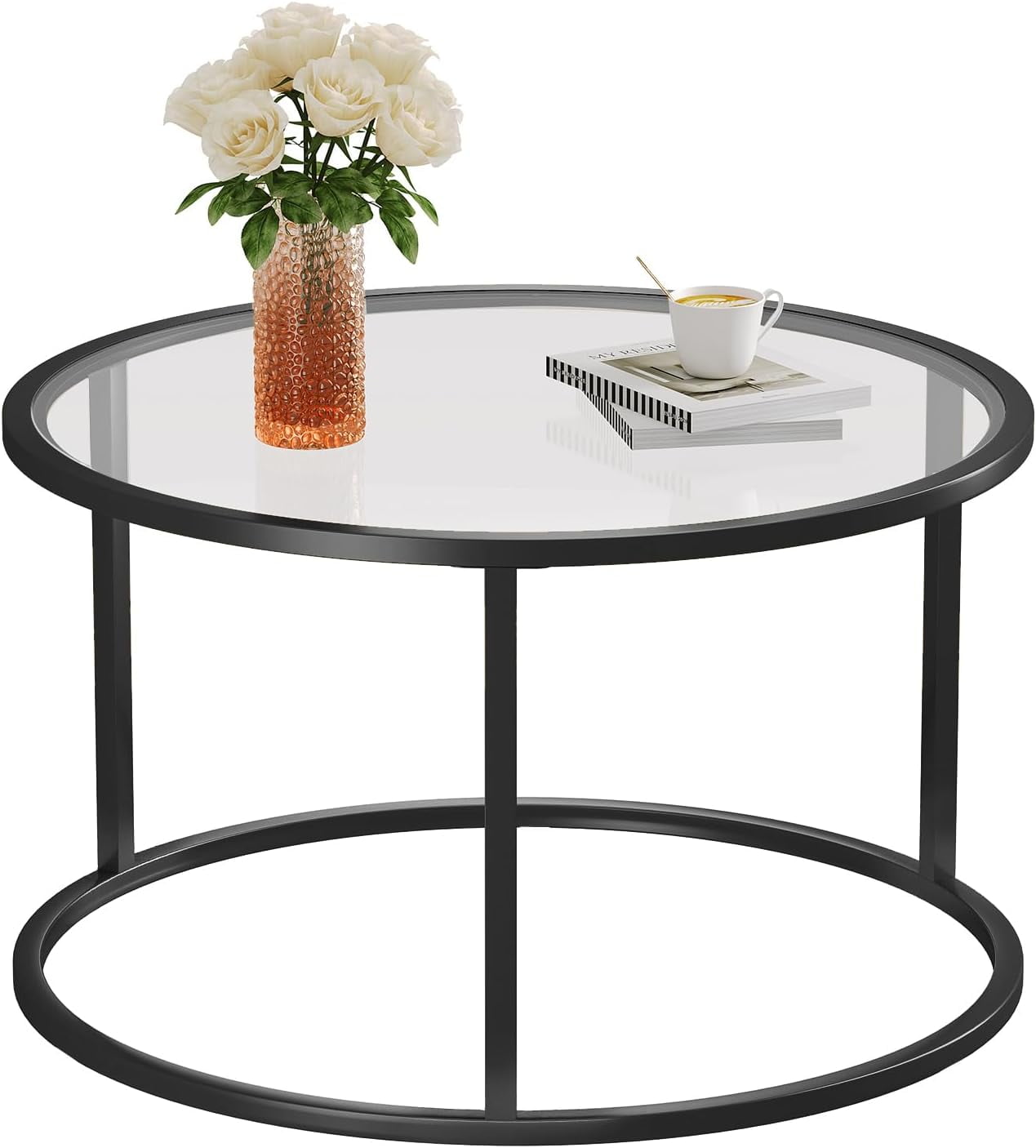 Round Coffee Table Glass Small Coffee Tables for Living Room, 27.6 inch Modern Center Table for ...