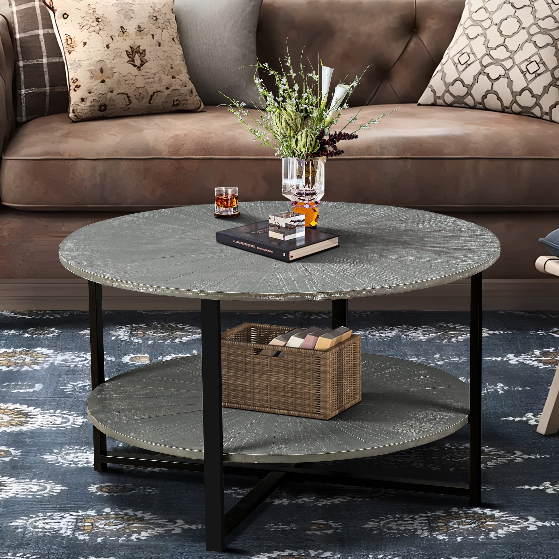 Round Coffee Table In Style, Construction, Grayish Tone Made Table ...