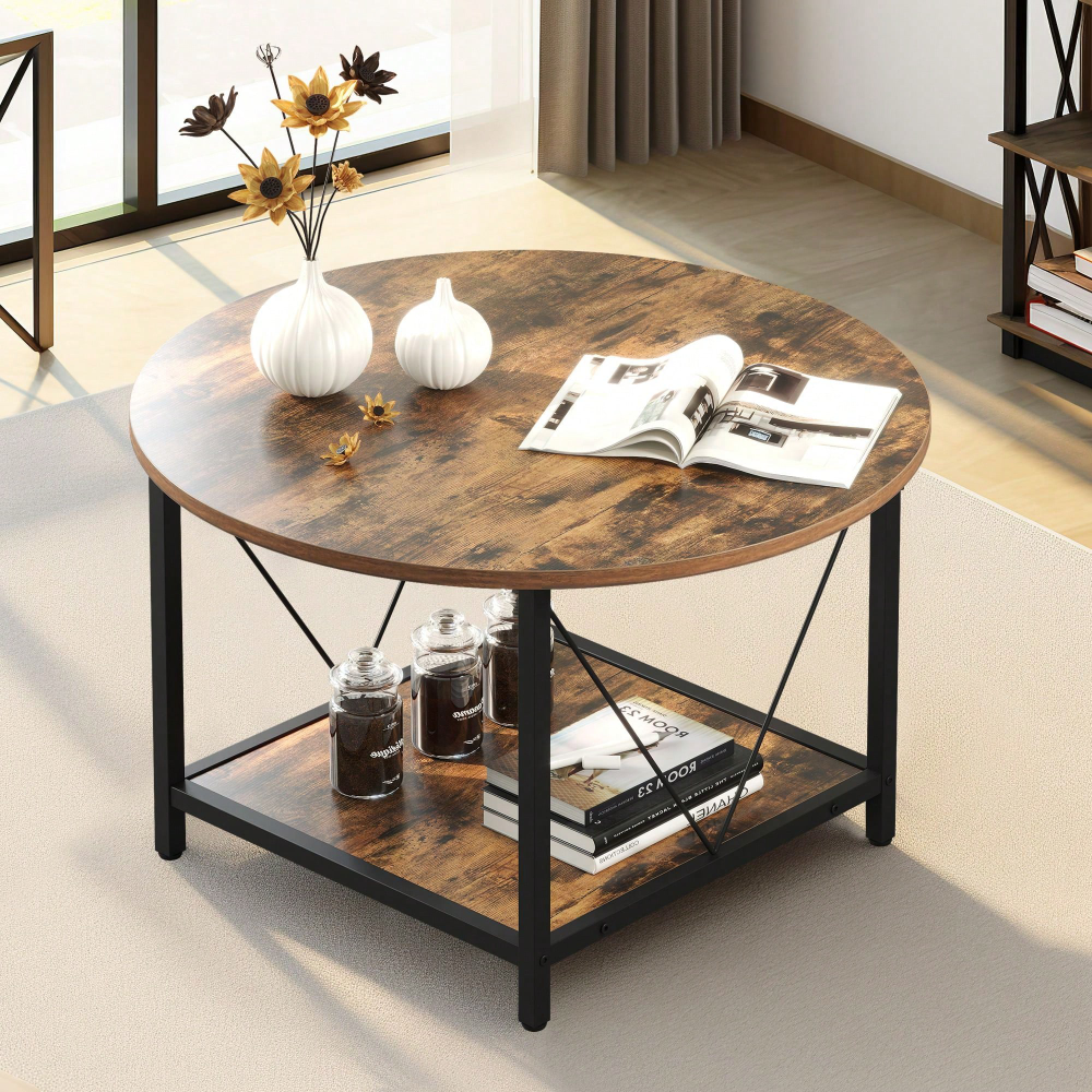 Round Coffee Table For Living Room,Rustic Circle Coffee Table With ...