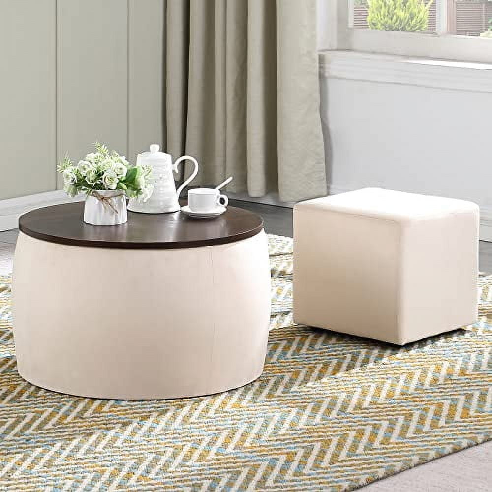 Round Coffee Table, Ottoman Set with Storage, Square Foot Rest ...