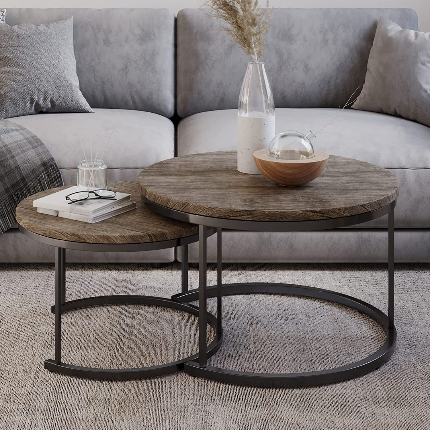 Round Coffee Table Set - 2-Piece Nesting Tables to Use Together or ...