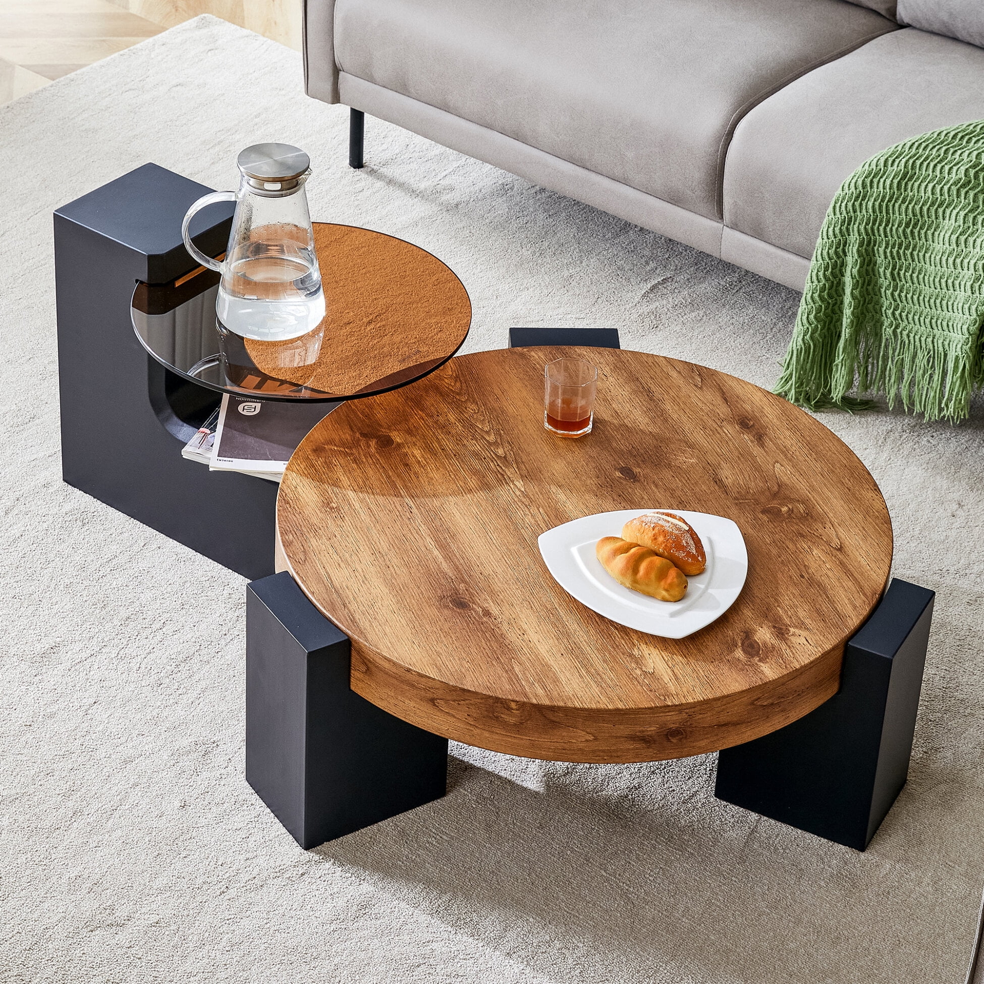 Round Coffee Table Set, Nesting End Table Side Table, Detachable Double ...