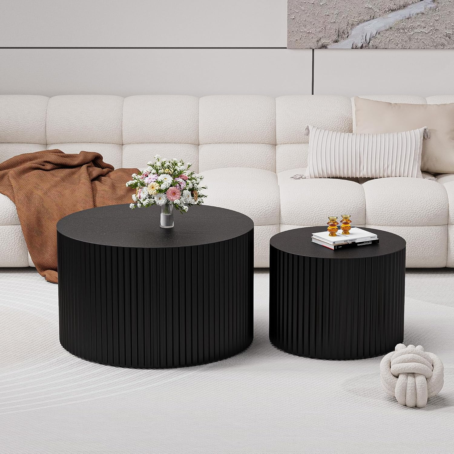 Round Coffee Table Set of 2, Nesting Coffee Table and End Table Set ...