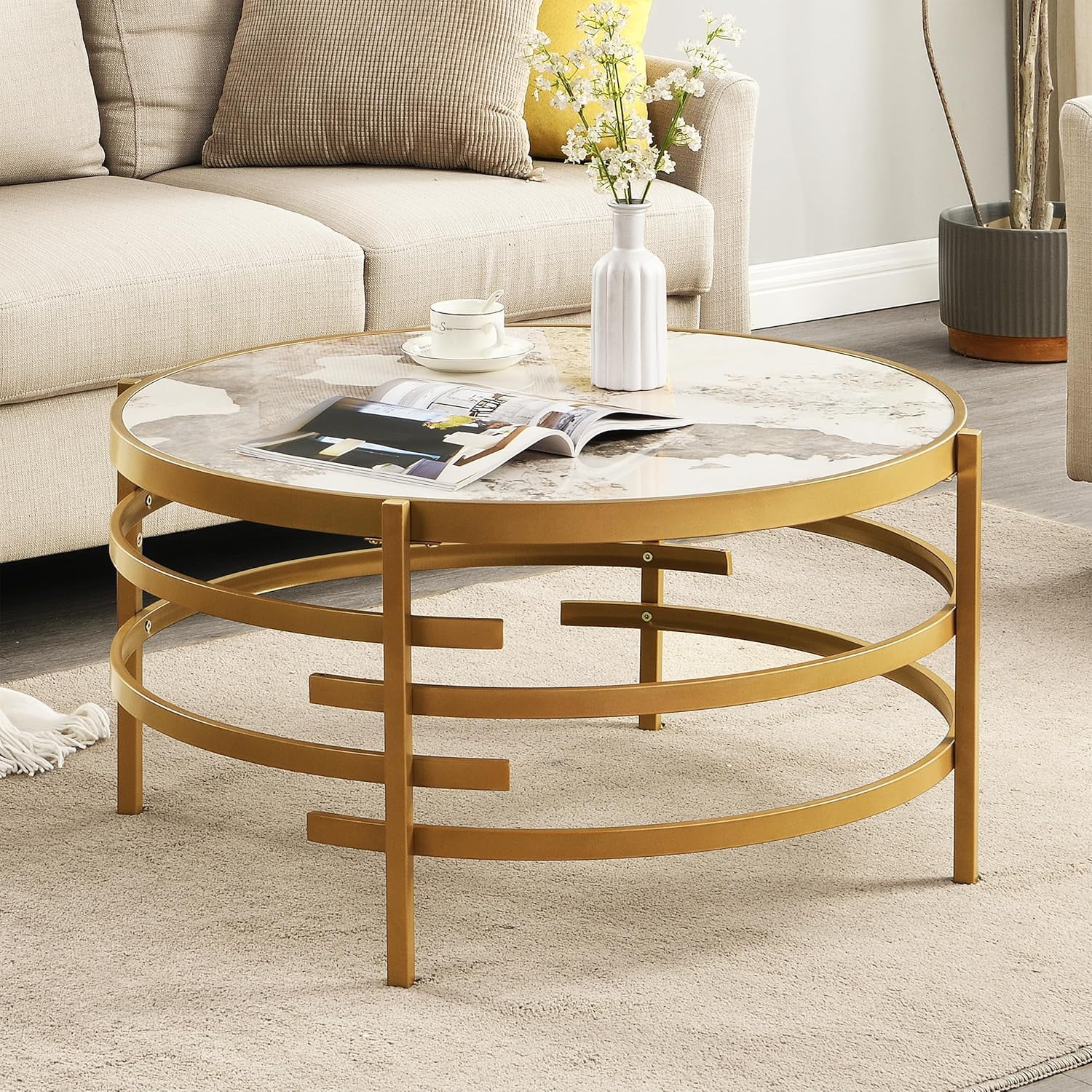 Round Coffee Table Sintered Stone - LifeSky 32 inch Circle Center ...