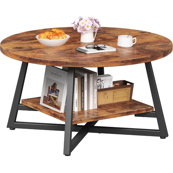 Round Coffee Table, Small Circle Coffee Table with Storage, Modern Wood ...