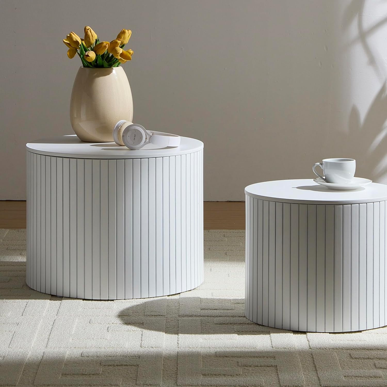 Round Coffee Table with Storage,19.17" Nesting Coffee Table Set of 2 ...