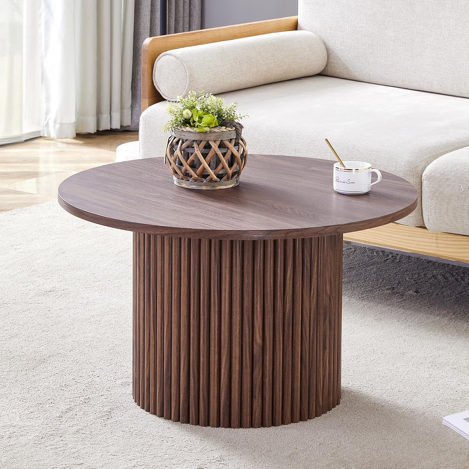 Round Coffee Table with Storage, 27.5" Small Wood Coffee Tables for ...