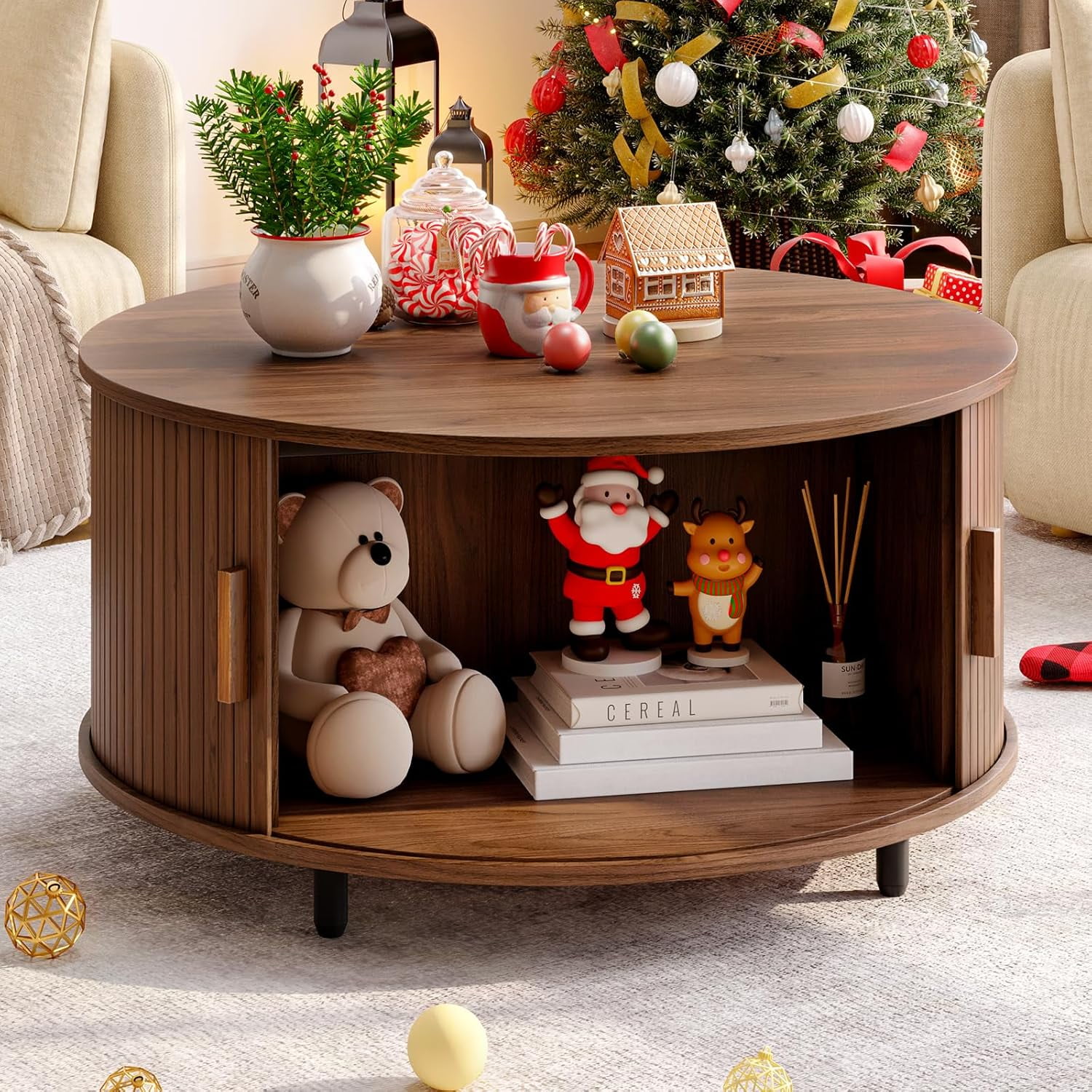 Round Coffee Table with Storage, 31.5" Modern Coffee Table with 360 ...