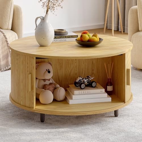 Round Coffee Table with Storage, 31.5" Modern Coffee Table with 360 ...