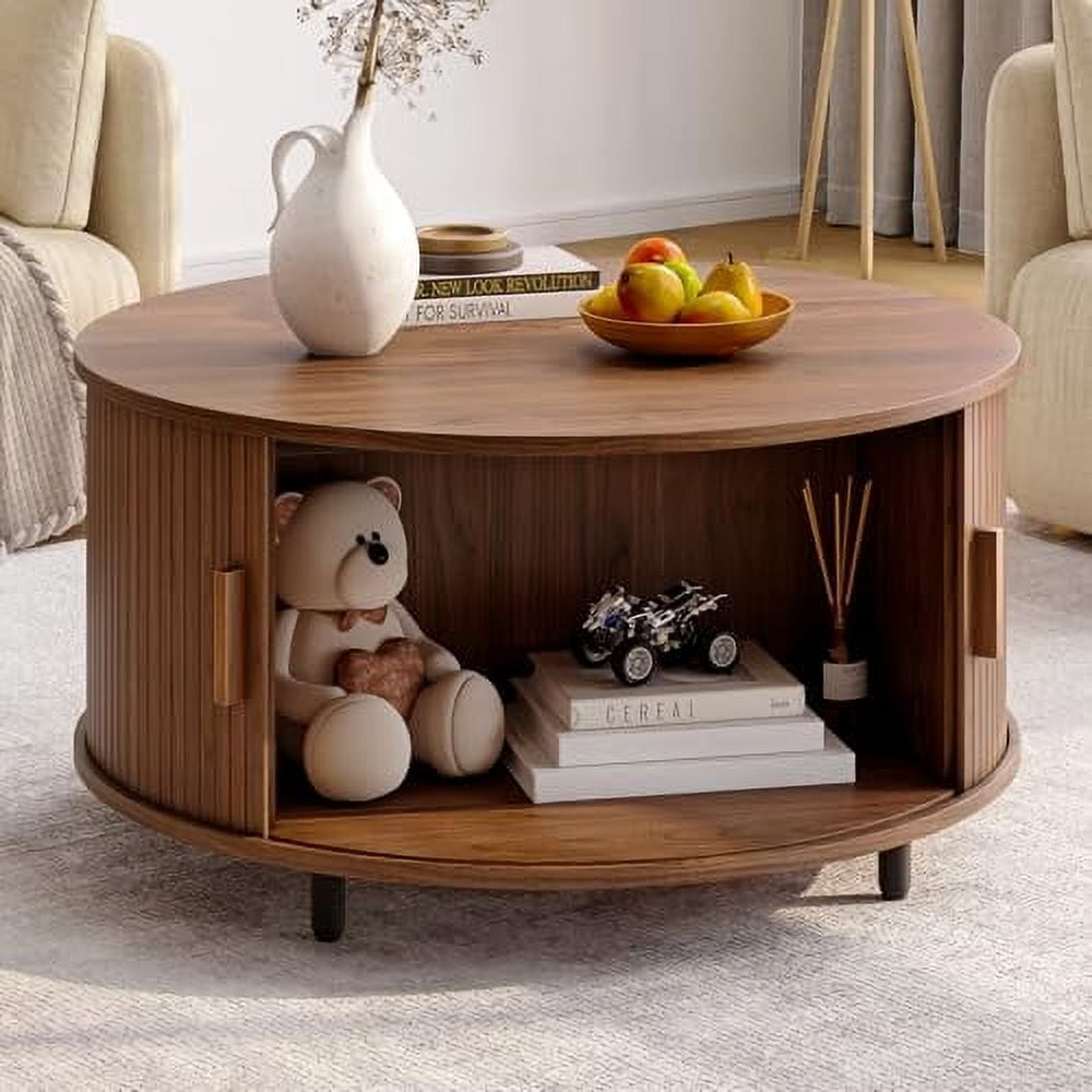 Round Coffee Table with Storage, 31.5" Modern Coffee Table with 360 ...