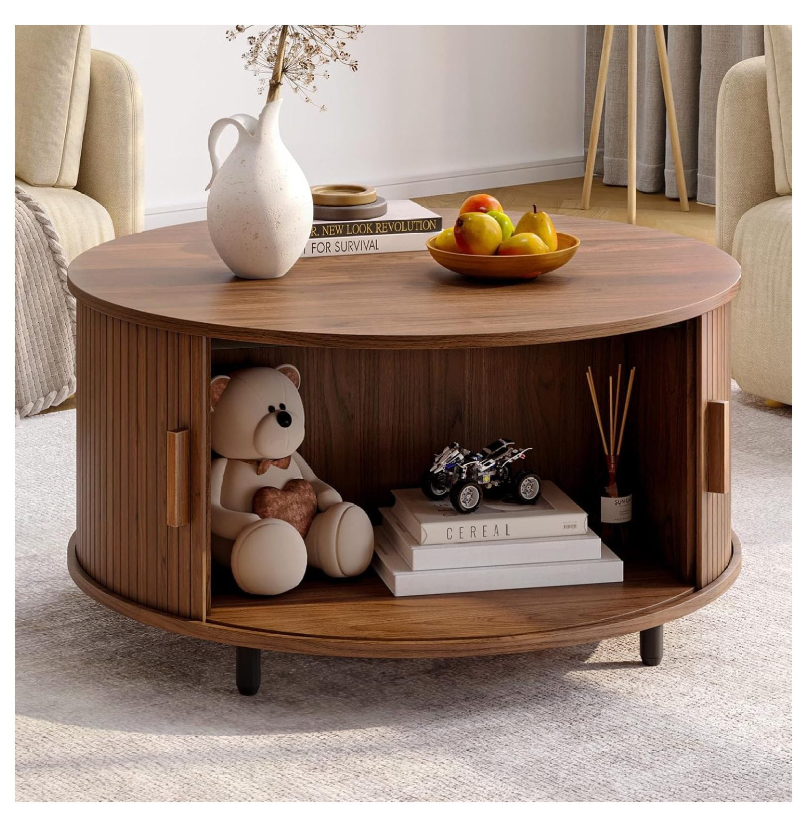 Round Coffee Table with Storage, 31.5" Modern Coffee Table with 360 ...