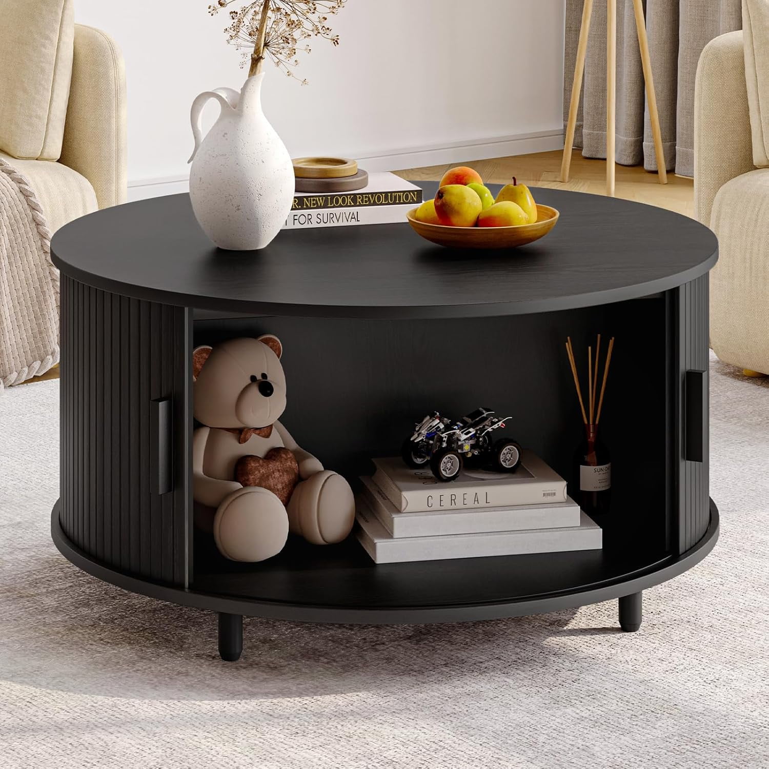 Round Coffee Table with Storage, 31.5" Modern Coffee Table with 360 ...