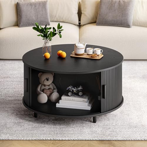 Round Coffee Table with Storage, 31.5" Modern Coffee Table with 360 ...