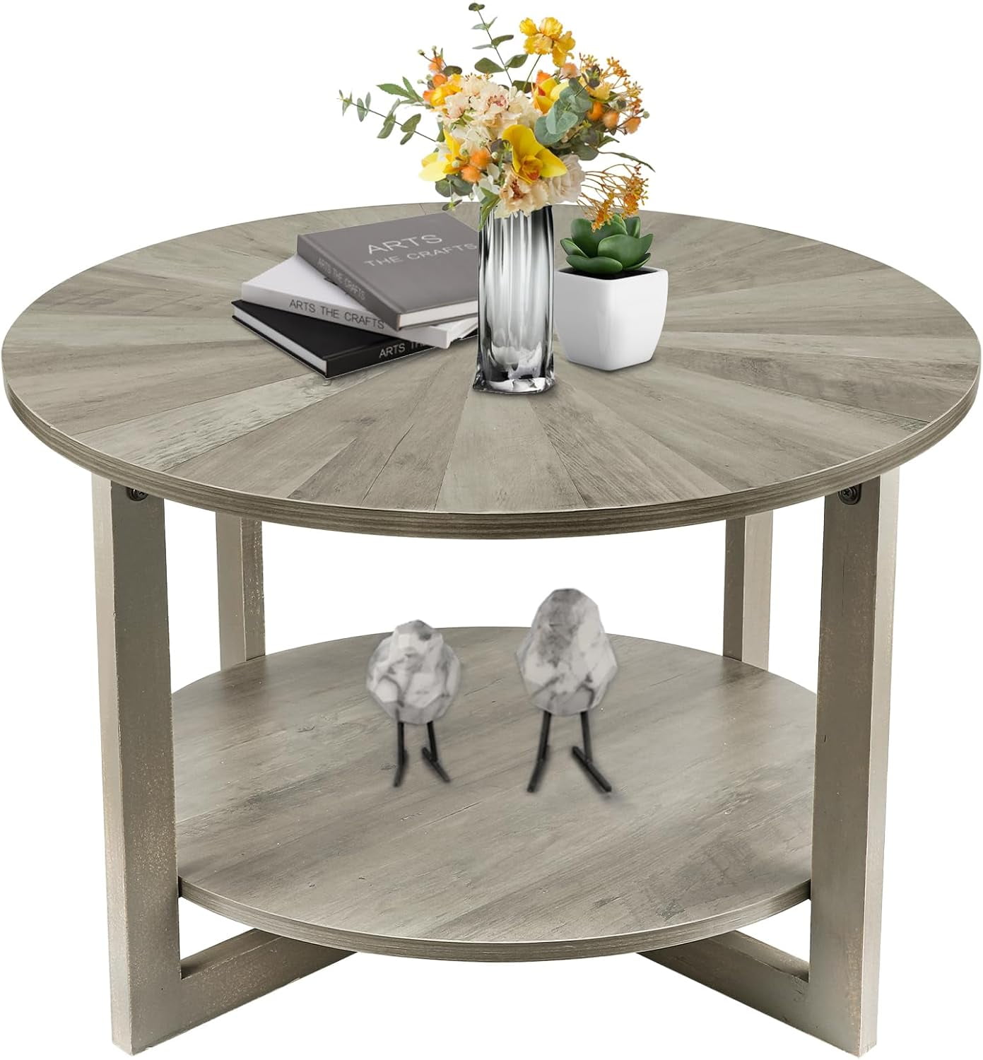 Round Coffee Table with Storage, Mid Century Modern Engineered Wood ...