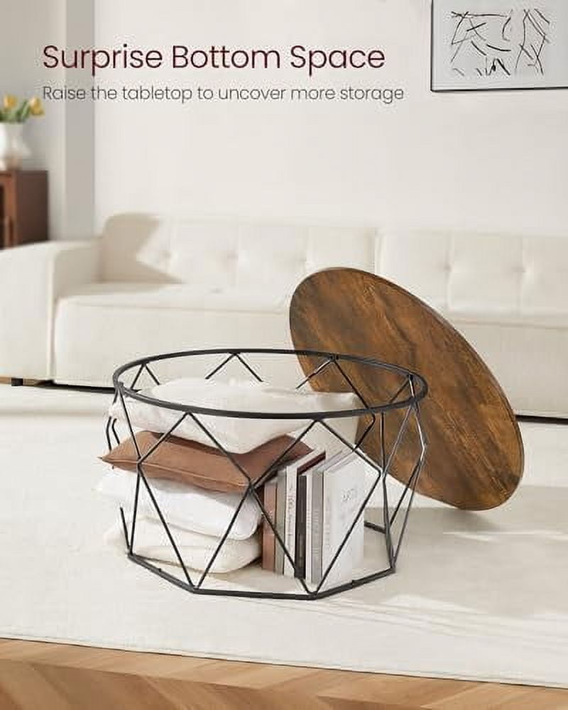 Round Coffee Table for Living Room, Cage Cocktail Table with Steel ...