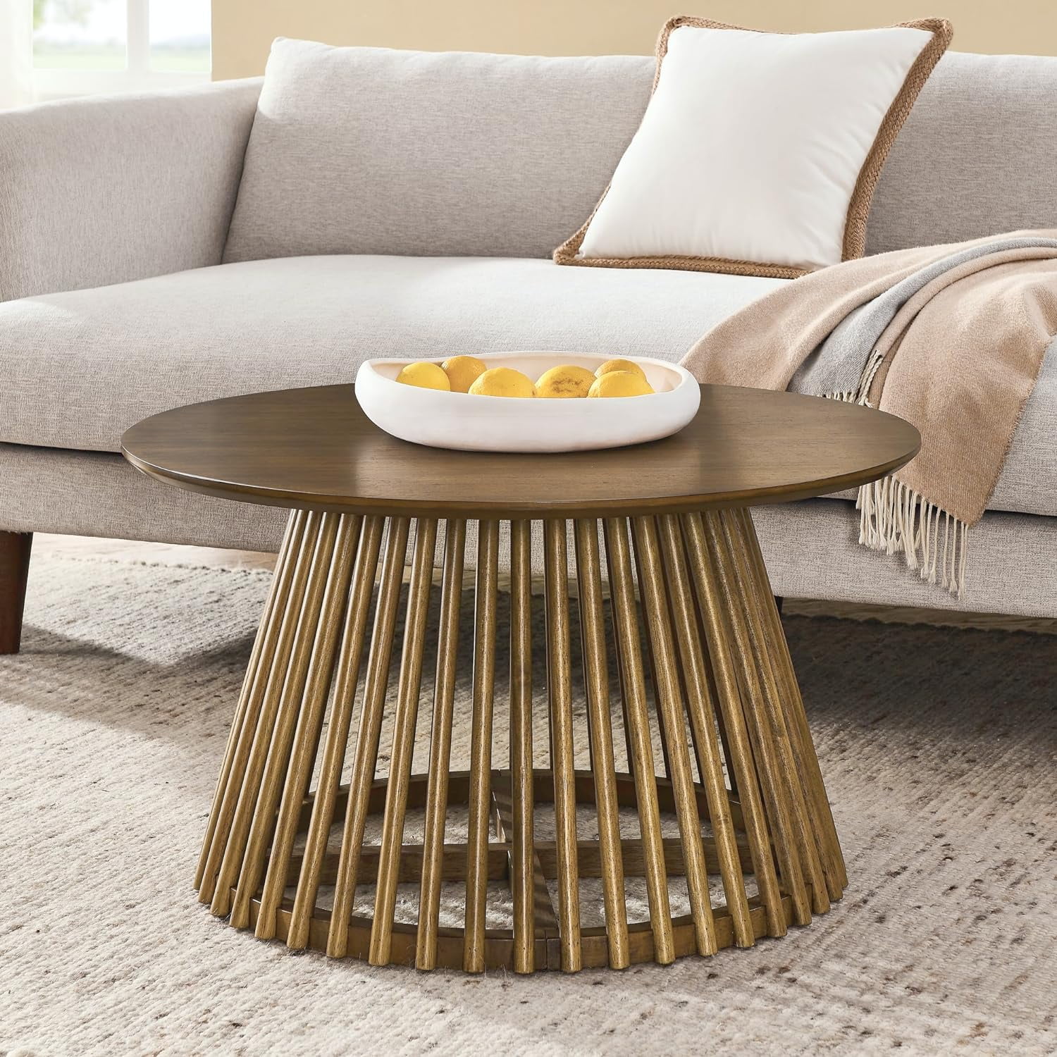 Round Coffee Table for Living Room, Modern 31.5 Inch Wood Circle Coffee ...