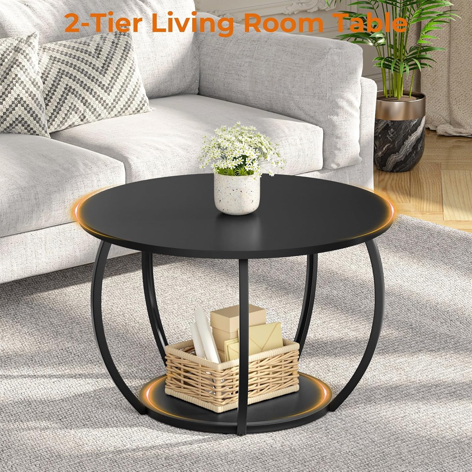 Round Coffee Table with Storage, 27.6 inch Small Living Room Tables ...
