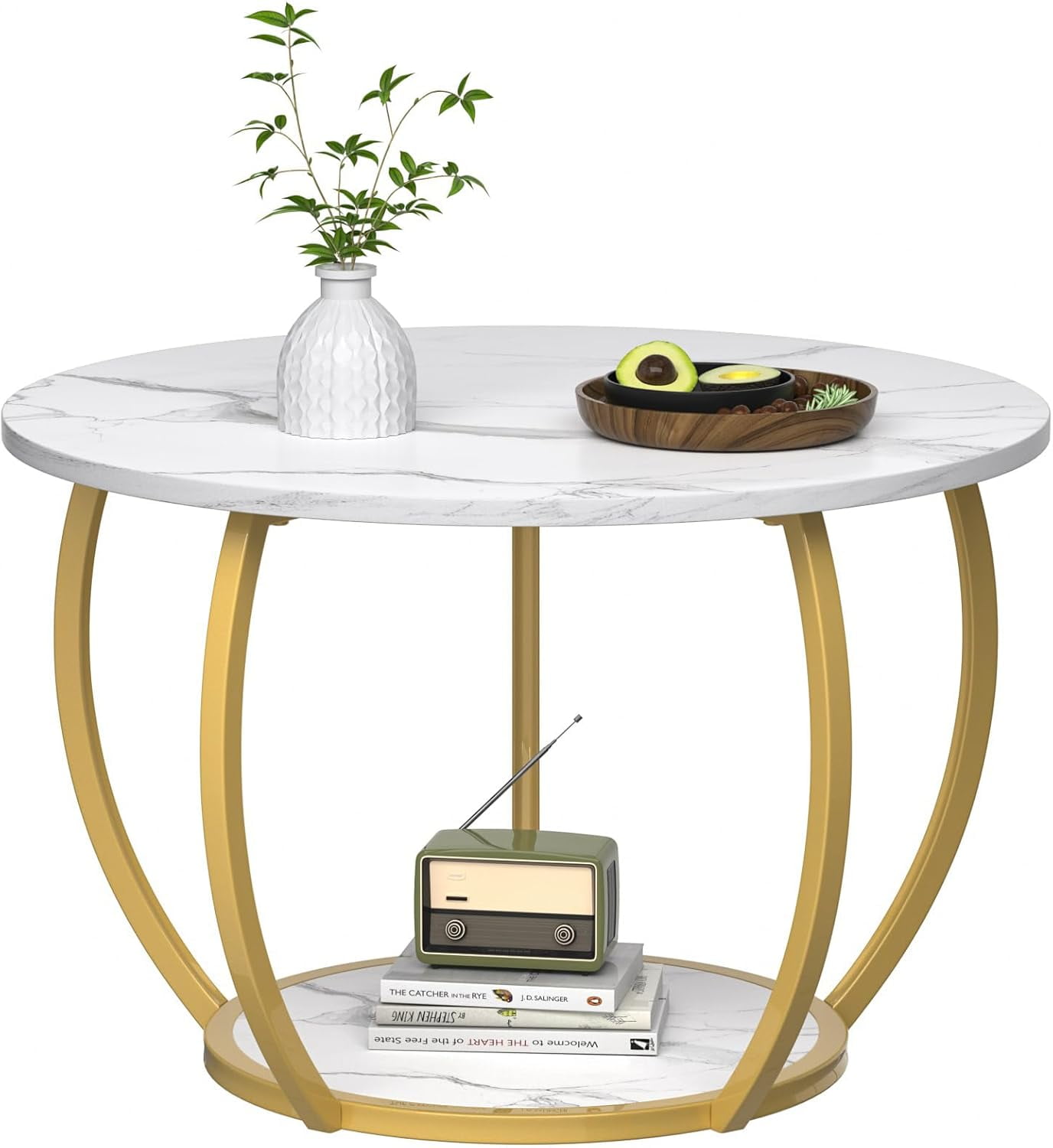 Round Coffee Table with Storage, 27.6 inch Small Living Room Tables ...