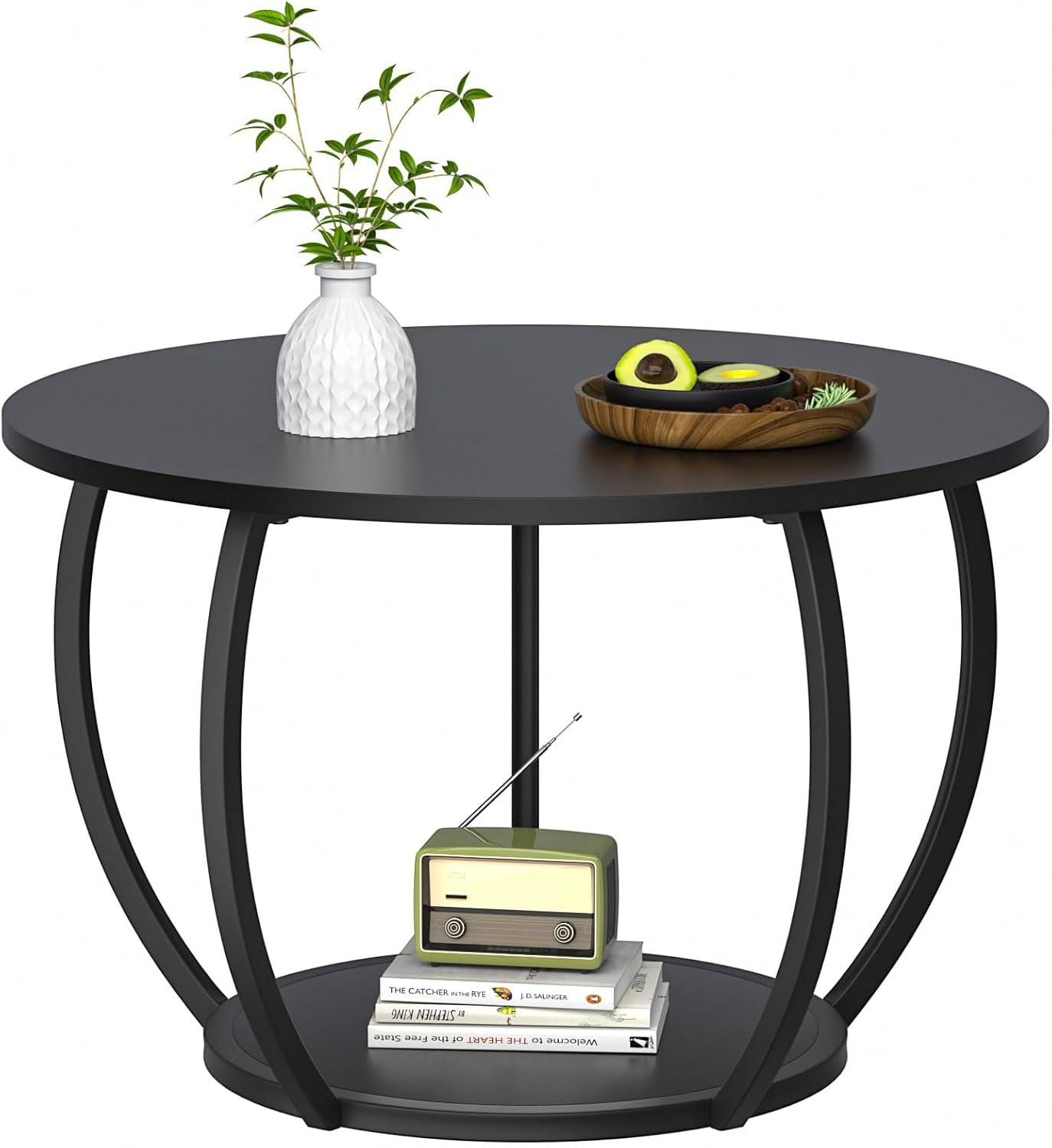 Round Coffee Table with Storage, 27.6 inch Small Living Room Tables ...