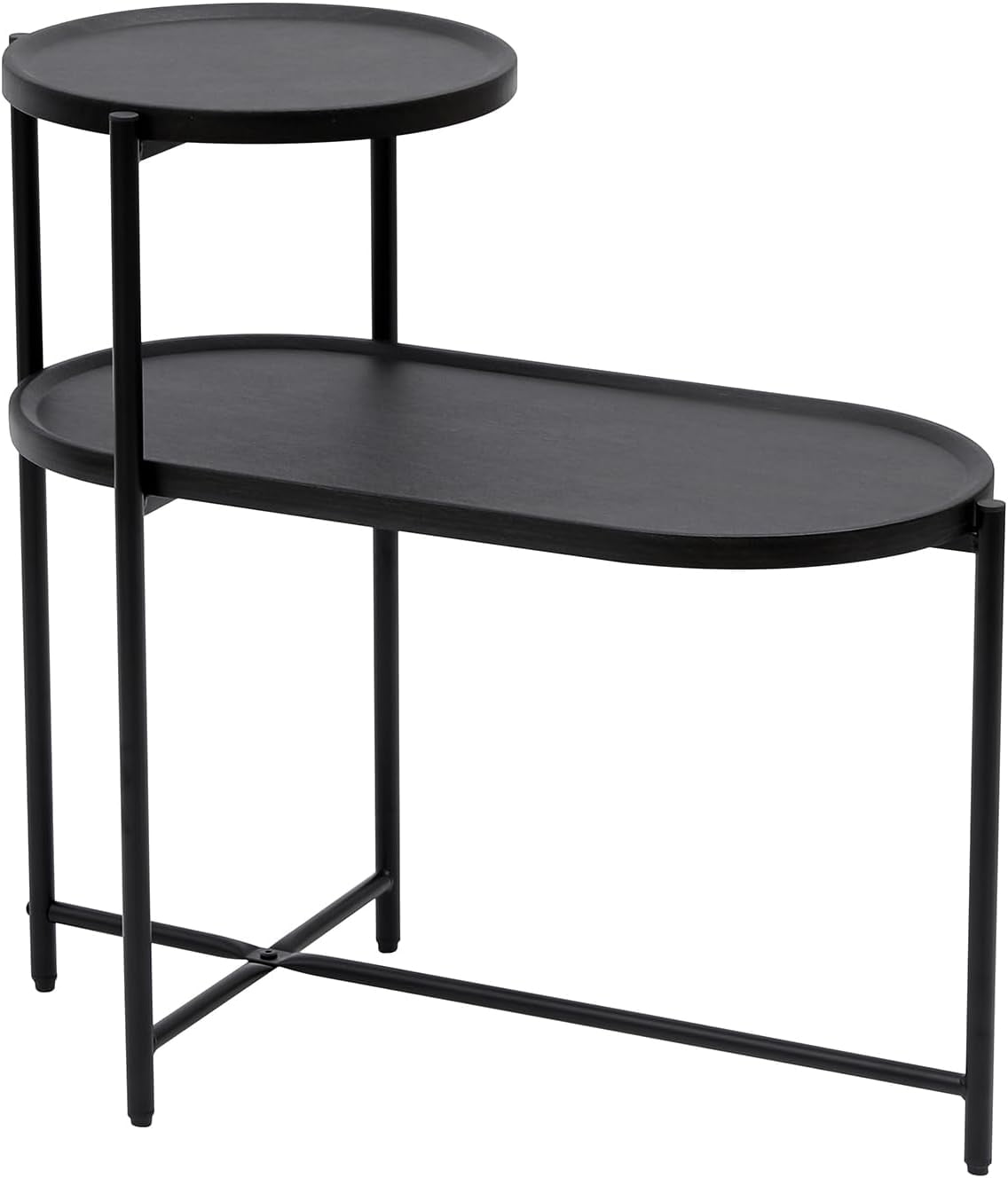 Round Coffee Table with Storage Tray 2 Tier Oval End Tables Wooden ...