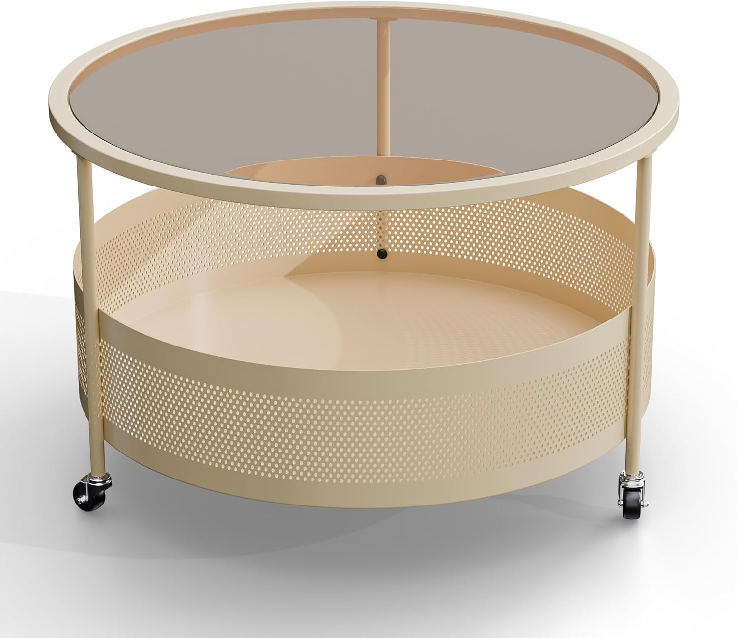 Round Coffee Table with Storage & Wheels for Living Room, Bedroom ...