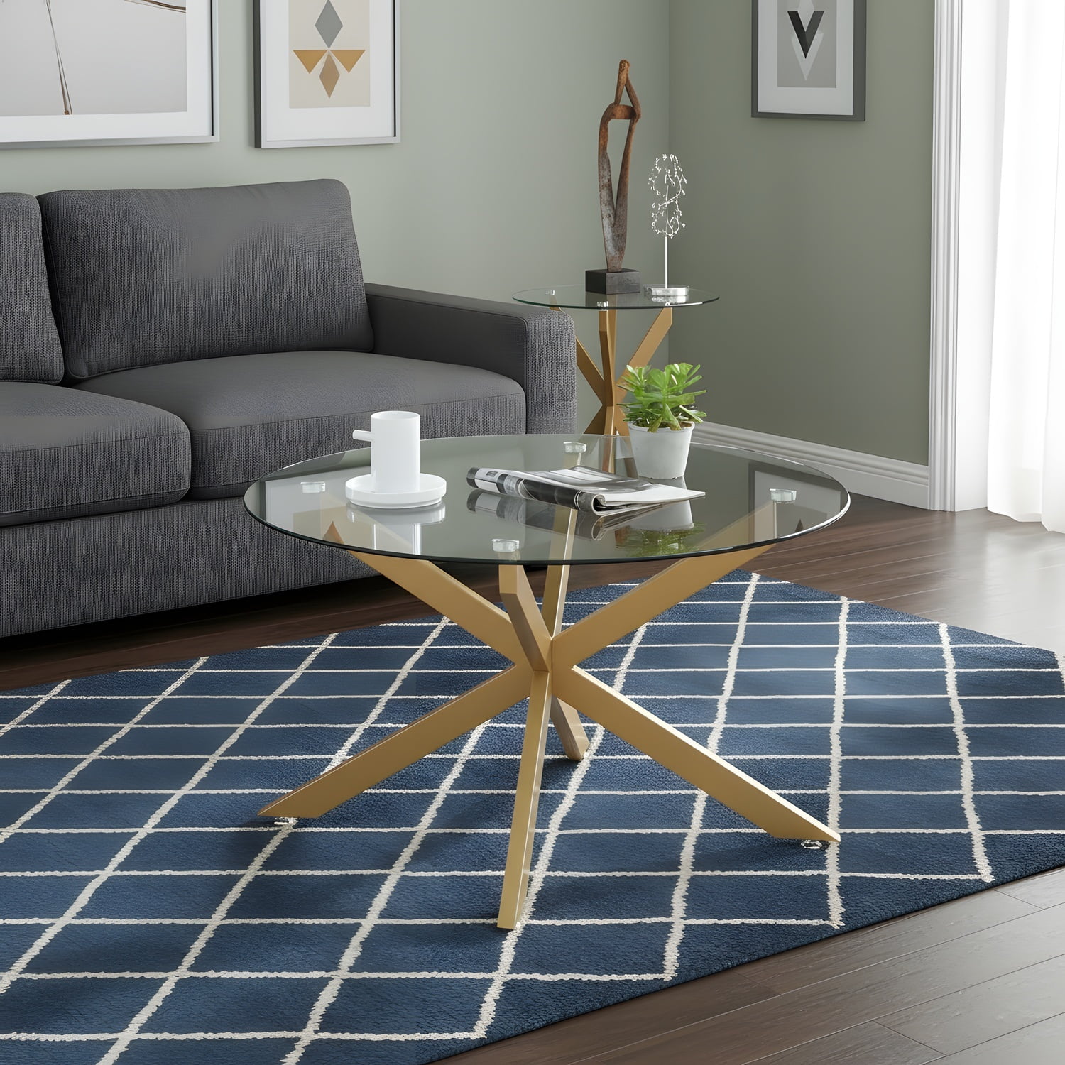Round Coffee Table with Tempered Glass Top - Modern Gold Finish ...