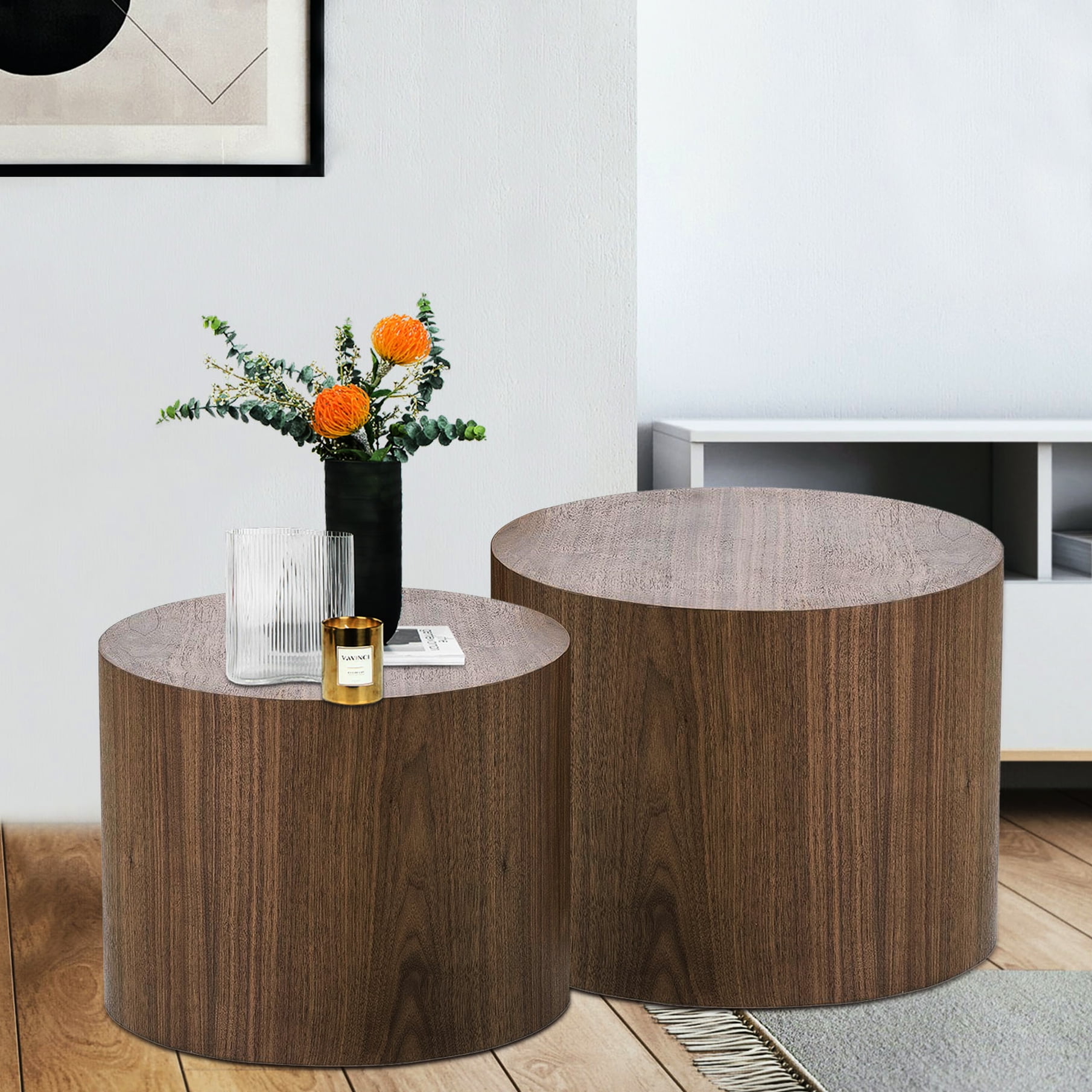 Round Coffee Tables Of 2, With Veneer, For Living Room, Bedroom, Office, Construction, No ...