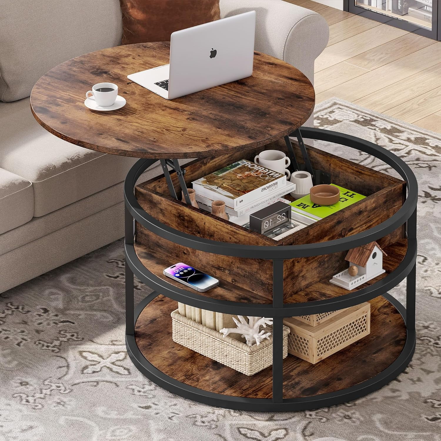 Round Coffee Tables for Living Room,Lift Top Coffee Table with Storage ...