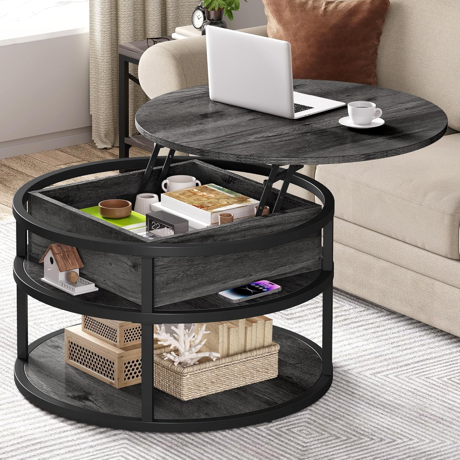 Round Coffee Tables for Living Room, Lift Top Coffee Table with Storage ...