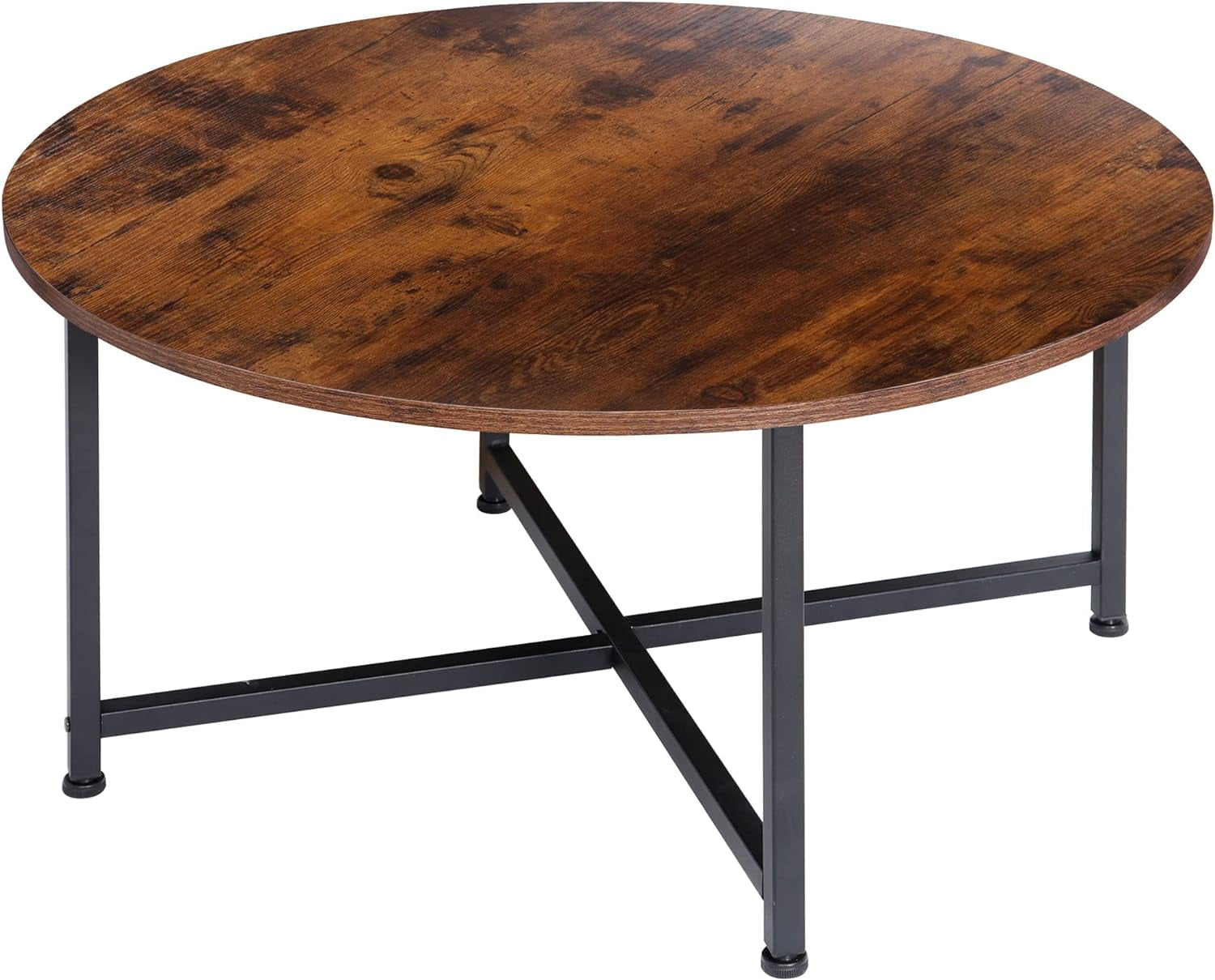 Round Coffee Tables w/ 32 Inch Rustic Wooden Surface Top and Sturdy ...