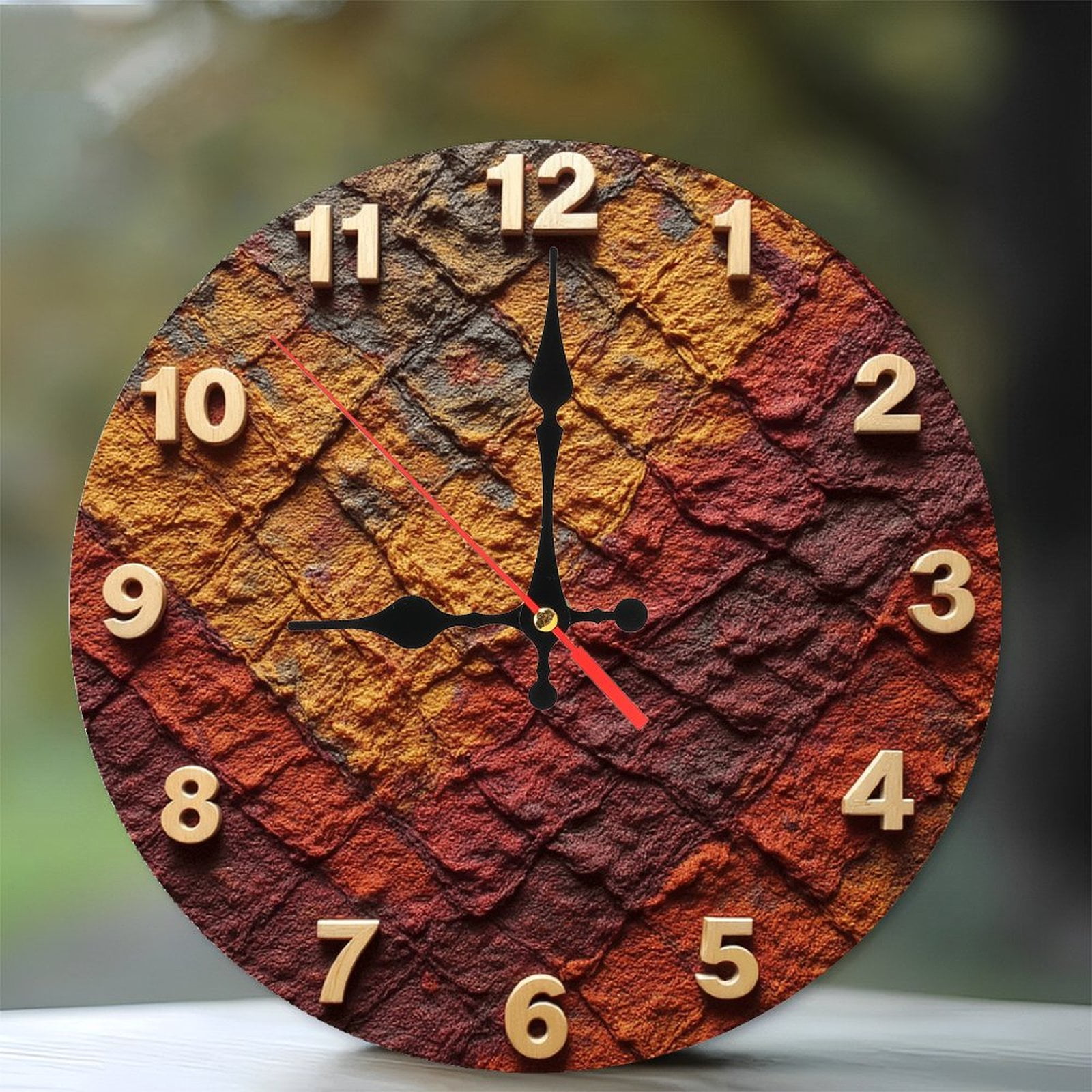 Round Colorful Texture Wall Clock Decor 10-Inch Silent Wooden Wall ...