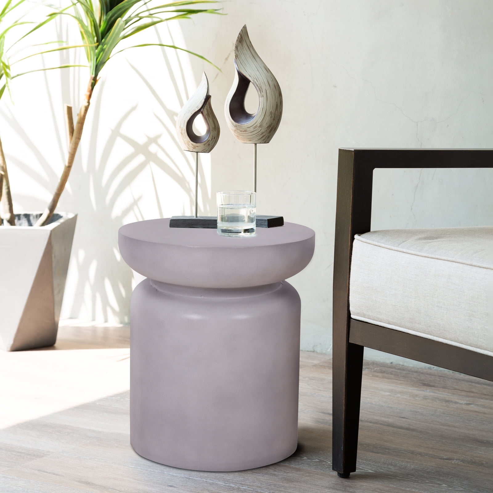 Afterglow Terrafab 14" Round Concrete Look Side Table End Table Natural ...