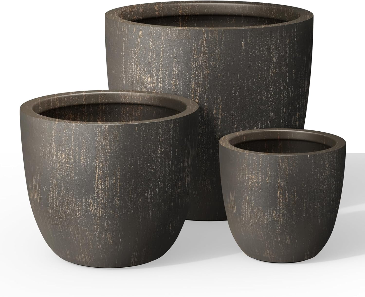 Round Concrete Planter Set of 3, Large Outdoor Indoor Plant Pots with ...