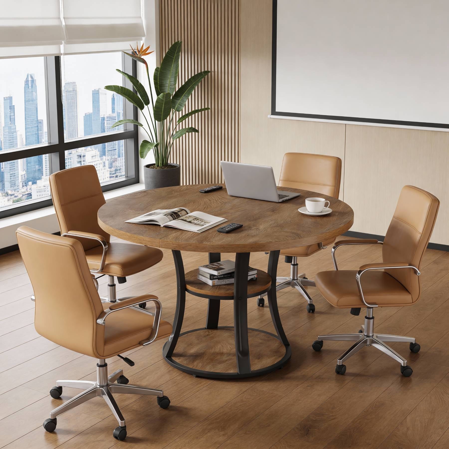 Round Conference Table for 2-4 People, 39 Inch Modern Small Meeting ...