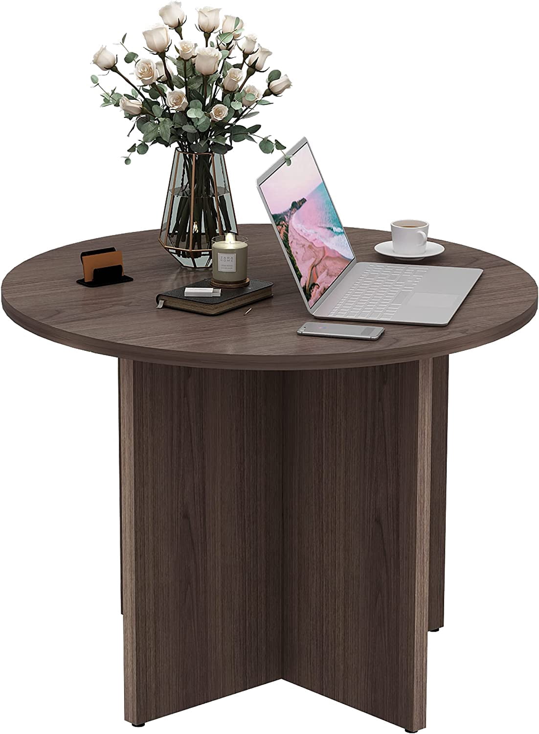Round Conference Table, 35.4" Small Commercial Meeting Table for ...