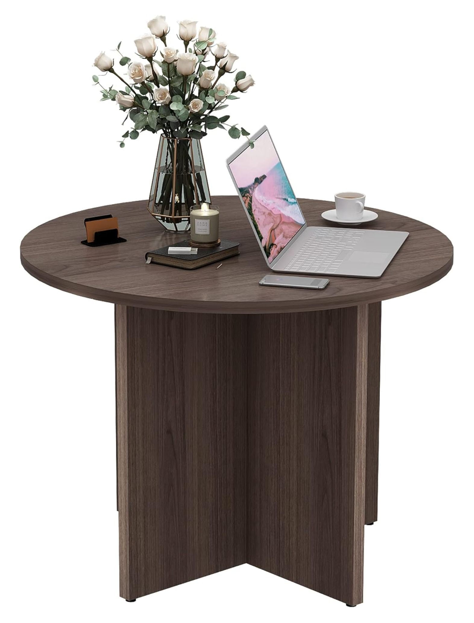 Round Conference Table, 35.4" Small Meeting Table for Business, Office ...