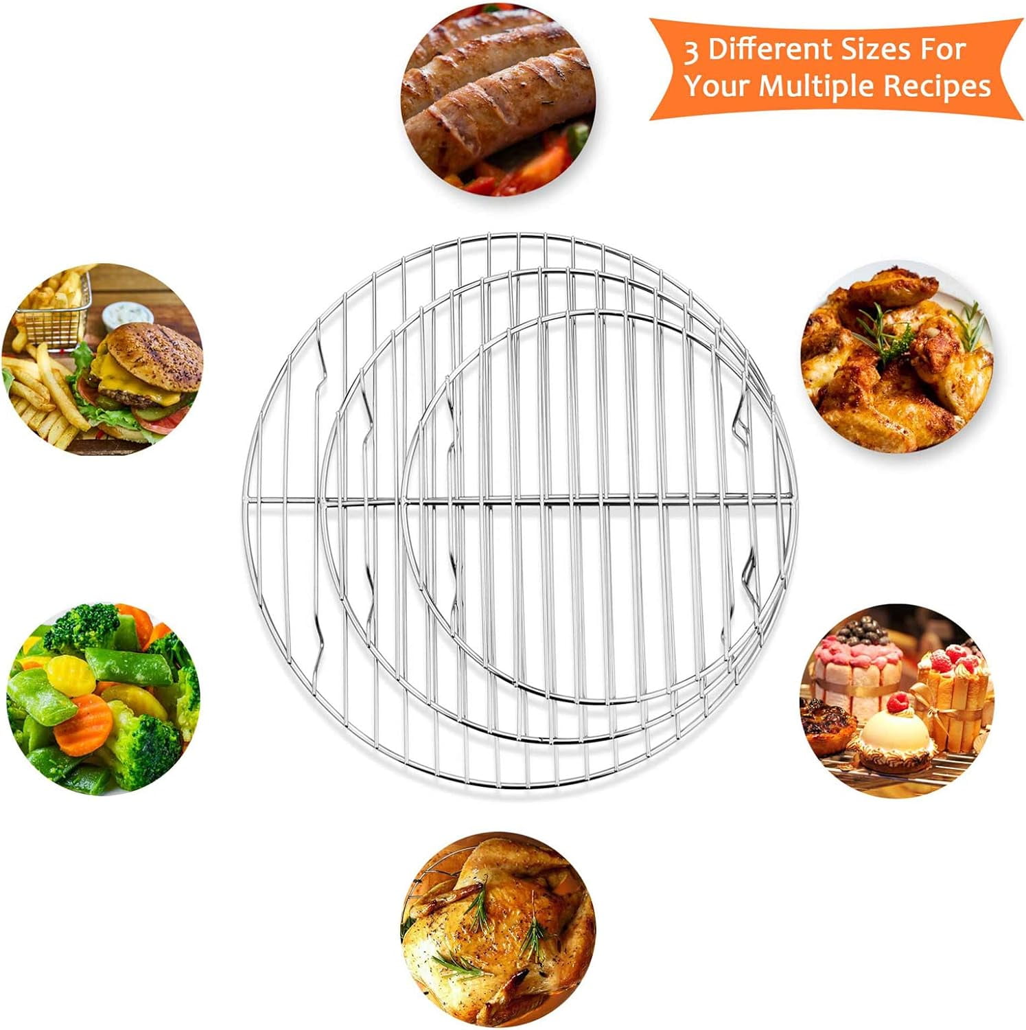 Round Cooling Cooking Racks - Size 7” & 9” & 10” - Stainless Steel ...