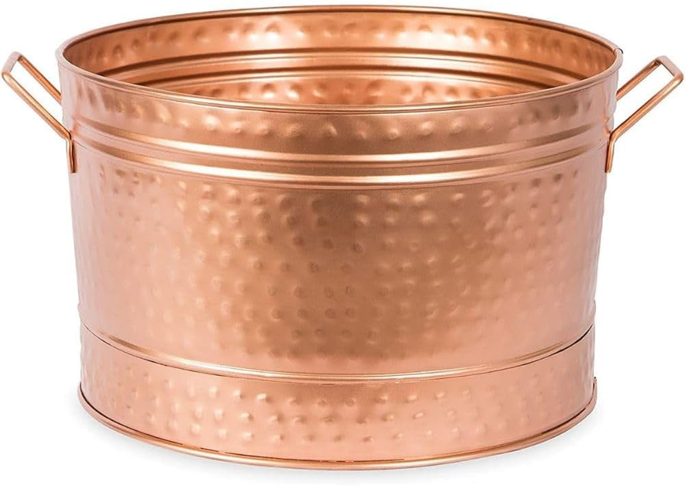 Round Copper Plated Galvanized Steel Tub Farmhouse Beverage Cooler ...