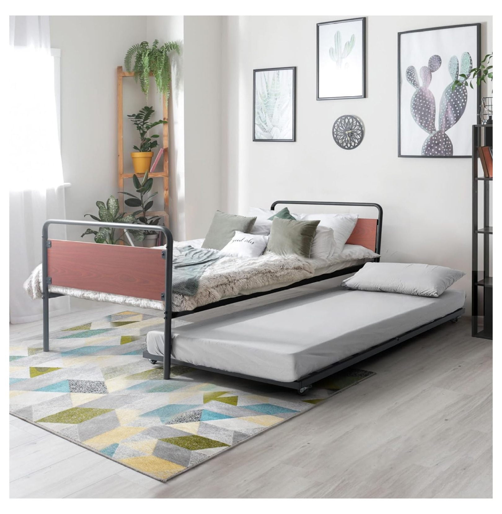 Round Corner Metal Daybed Frame with Trundle, Twin Size Bed Frame with ...