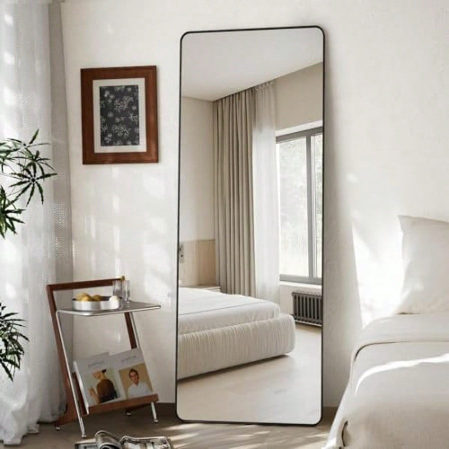 Round Corner Mirror Full Length 21 x 56 Floor Mirror with Stand Matte ...