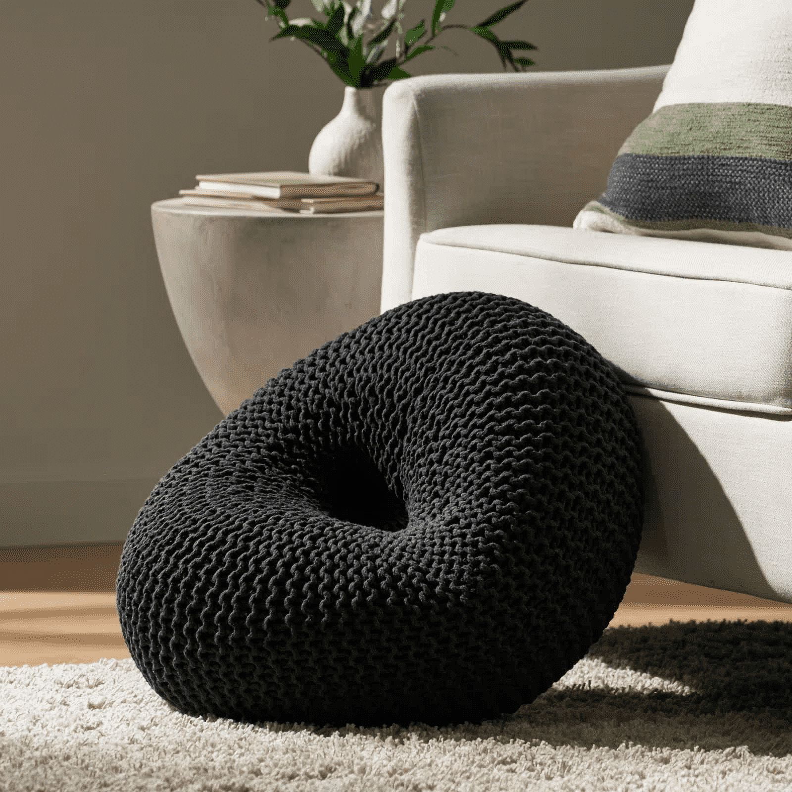 Round Cotton Knit Pouf - Gray Footrest Stool & Extra Seating - Walmart.com