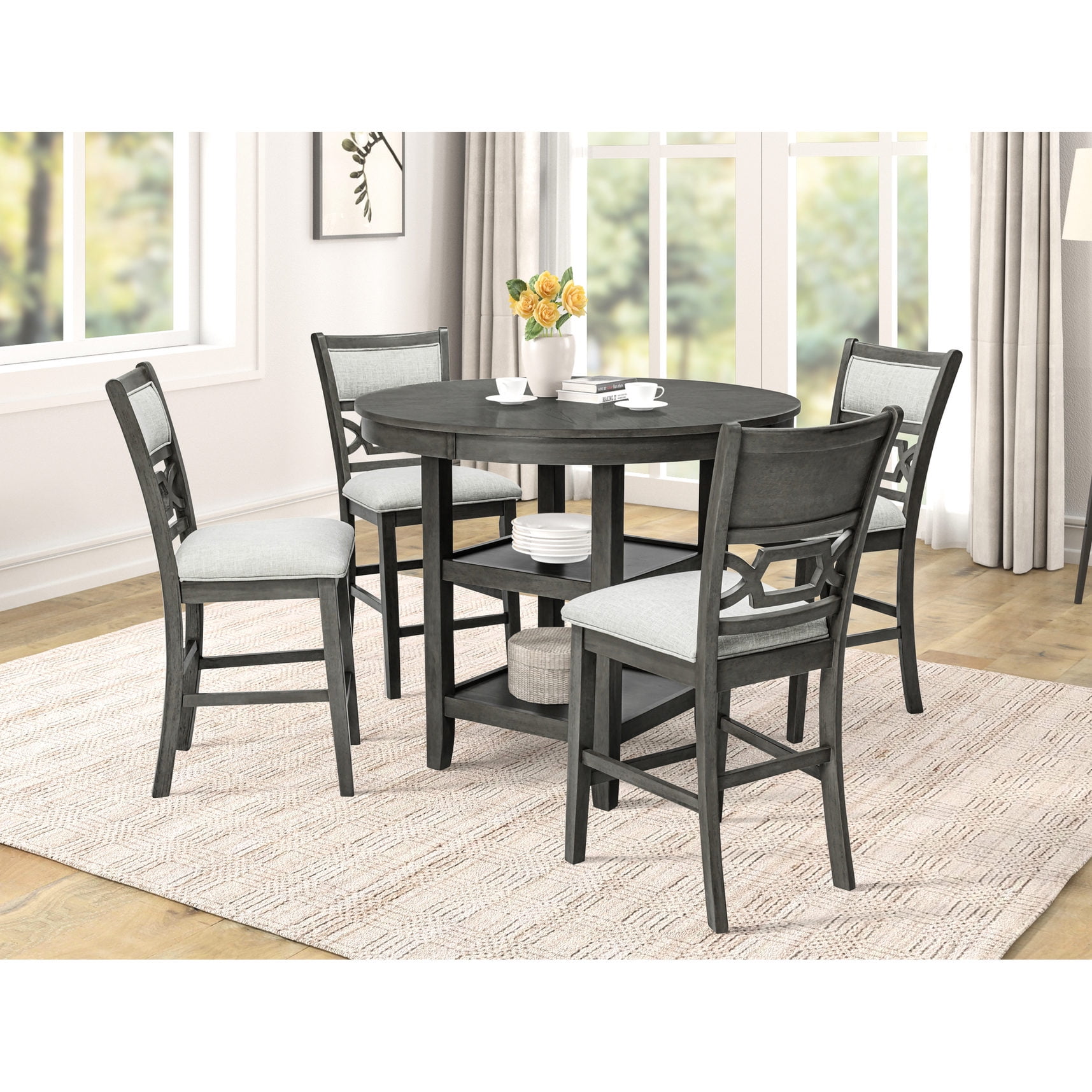Round Counter Height 5Pc Dining Set with Lower Shelves / Ideal for ...
